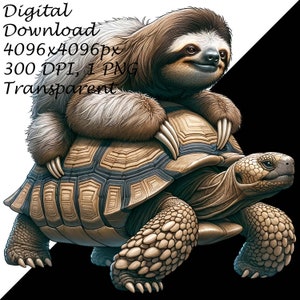 Cute Sloth and Tortoise Clipart - Digital PNG for T-shirt, Mug ...