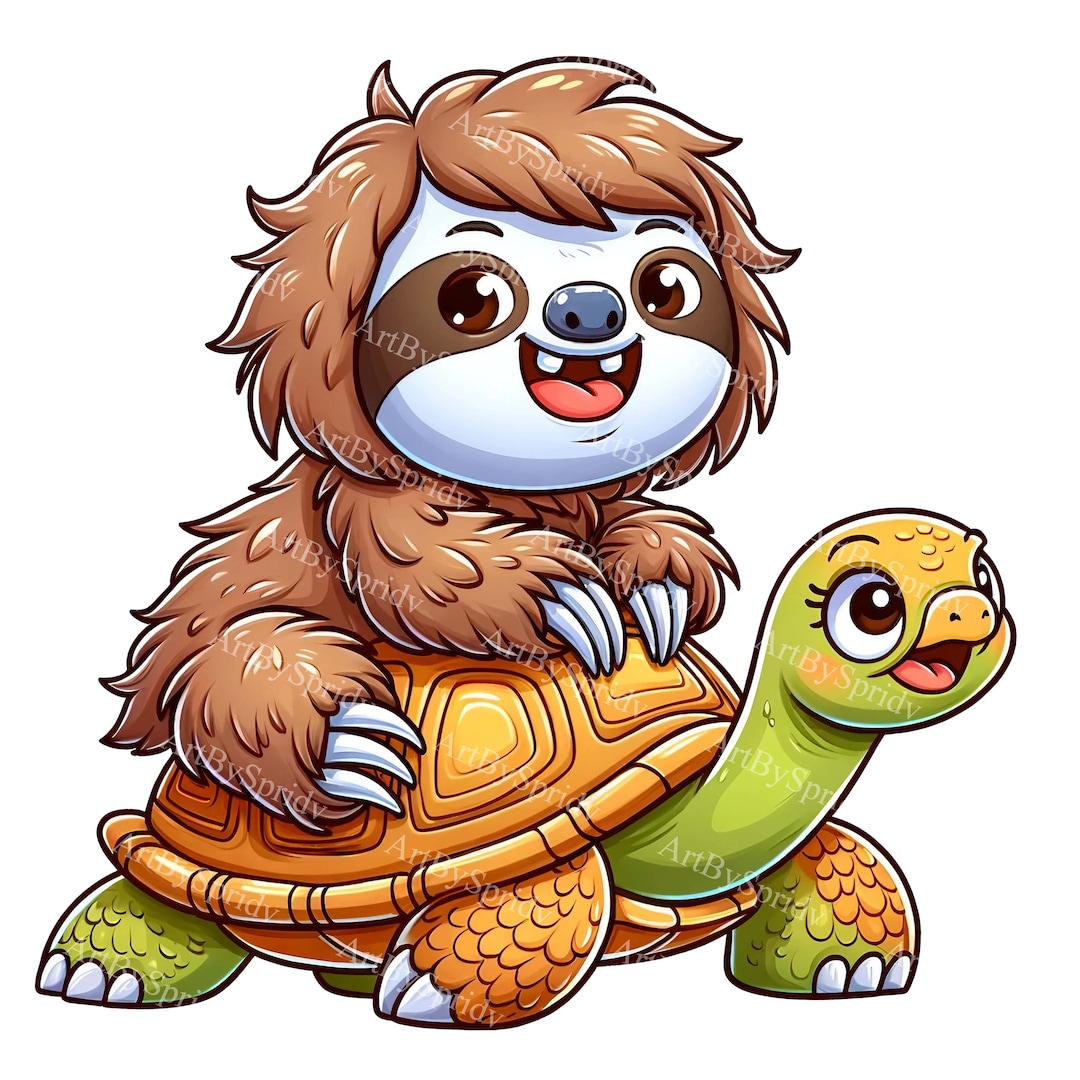Cute Sloth and Tortoise Clipart - Digital PNG for T-shirt, Mug ...