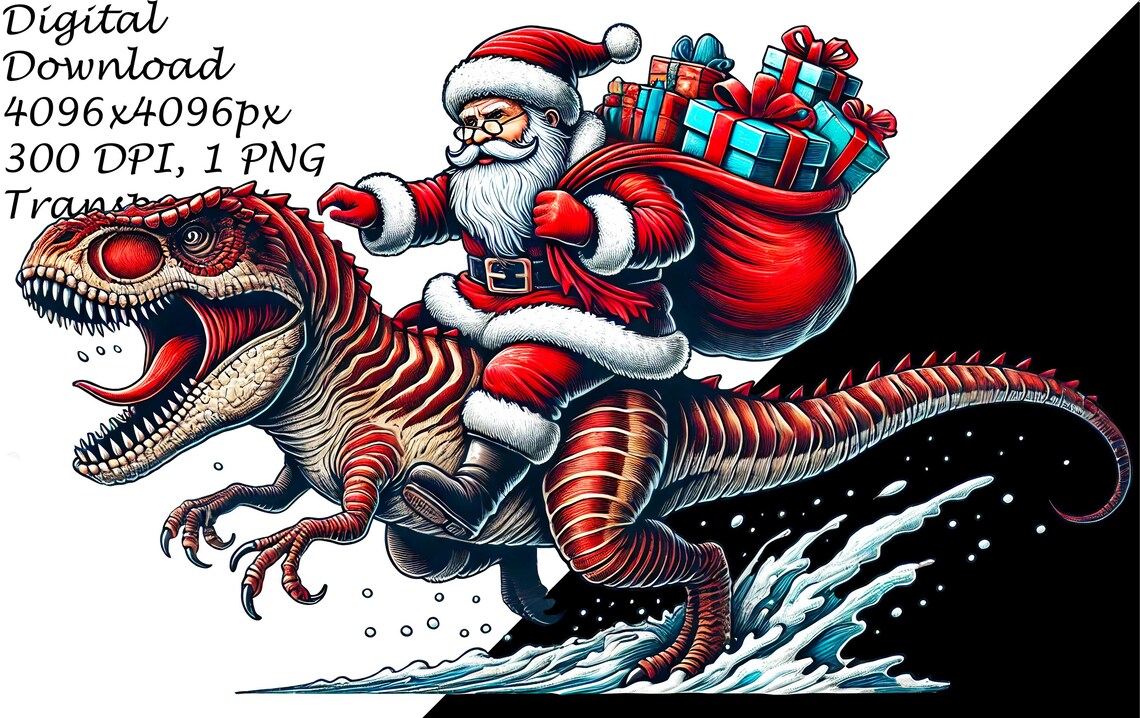 Santa Riding T-rex Clipart, Funny Christmas Digital Clip Art ...