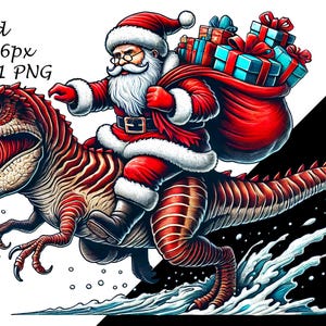Santa Riding T-rex Clipart, Funny Christmas Digital Clip Art ...