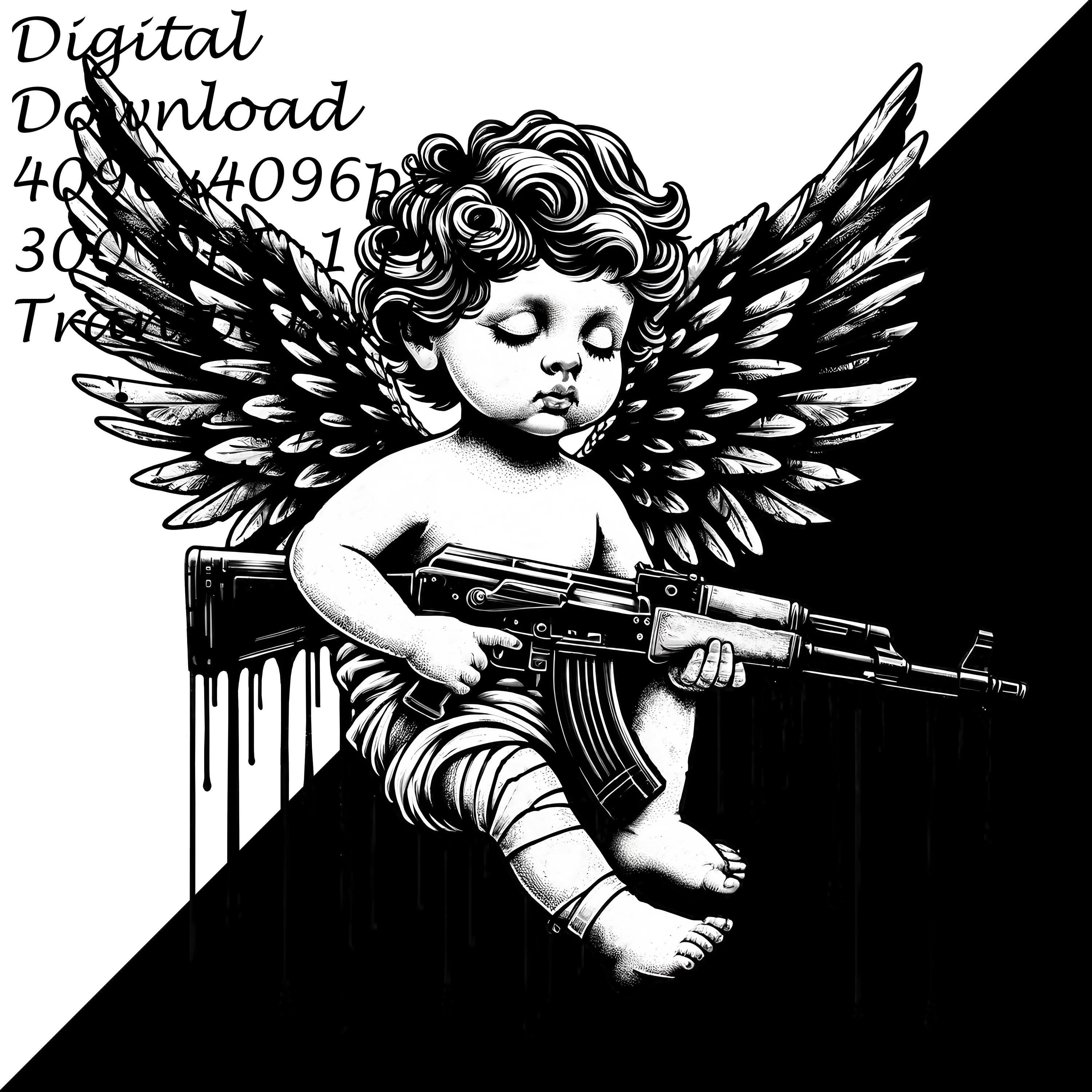 Cherub with gun tattoo - Bronctattooaus.com