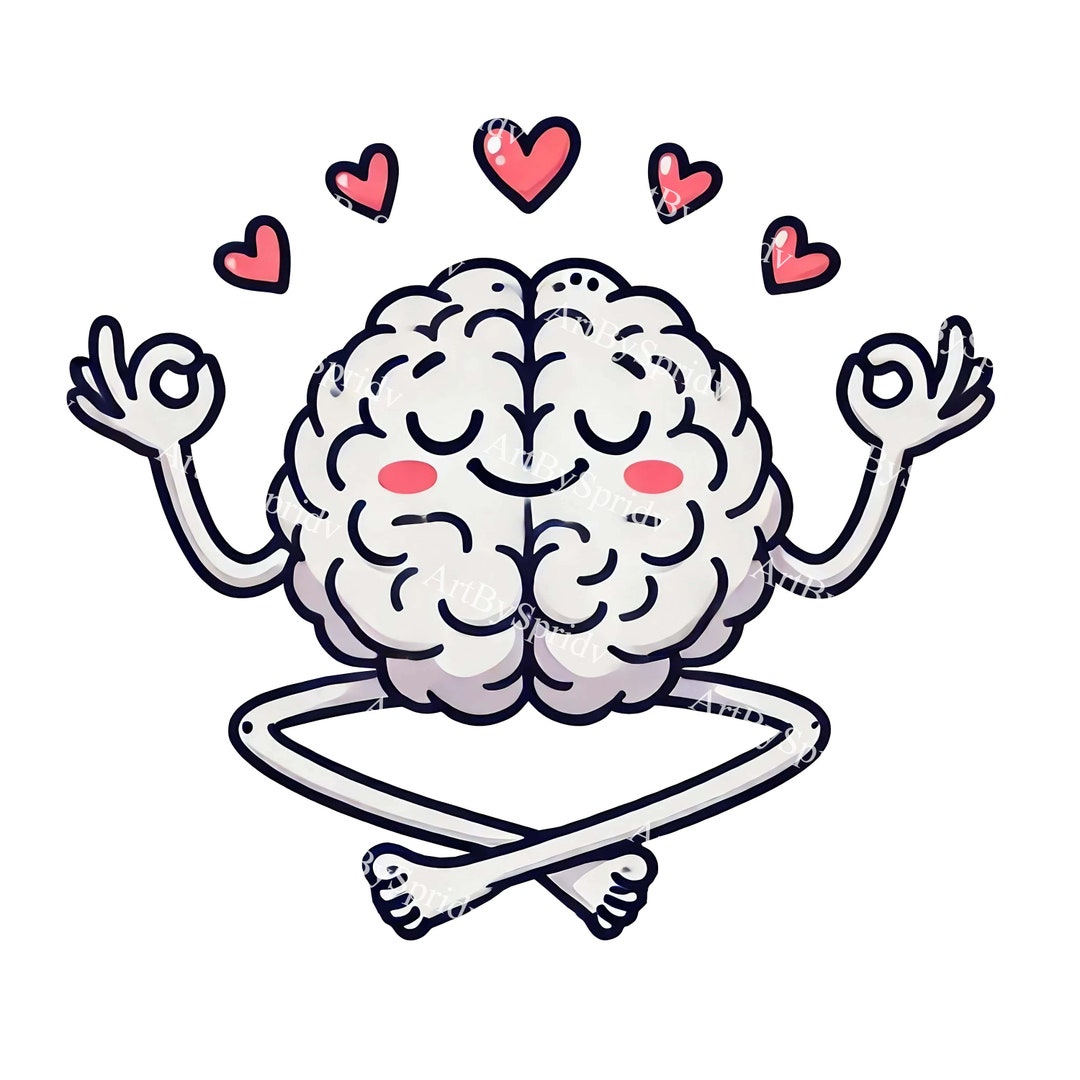 Mindful Meditating Brain Clipart - Cute Cartoon Brain Practicing Yoga ...