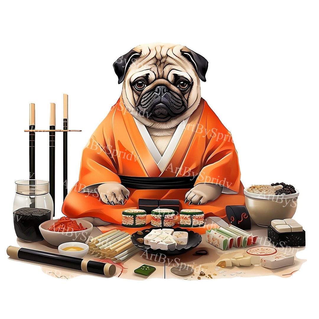Japanese Sushi Pug Dog Clipart for Sublimation Cute Pet Art PNG Kawaii ...