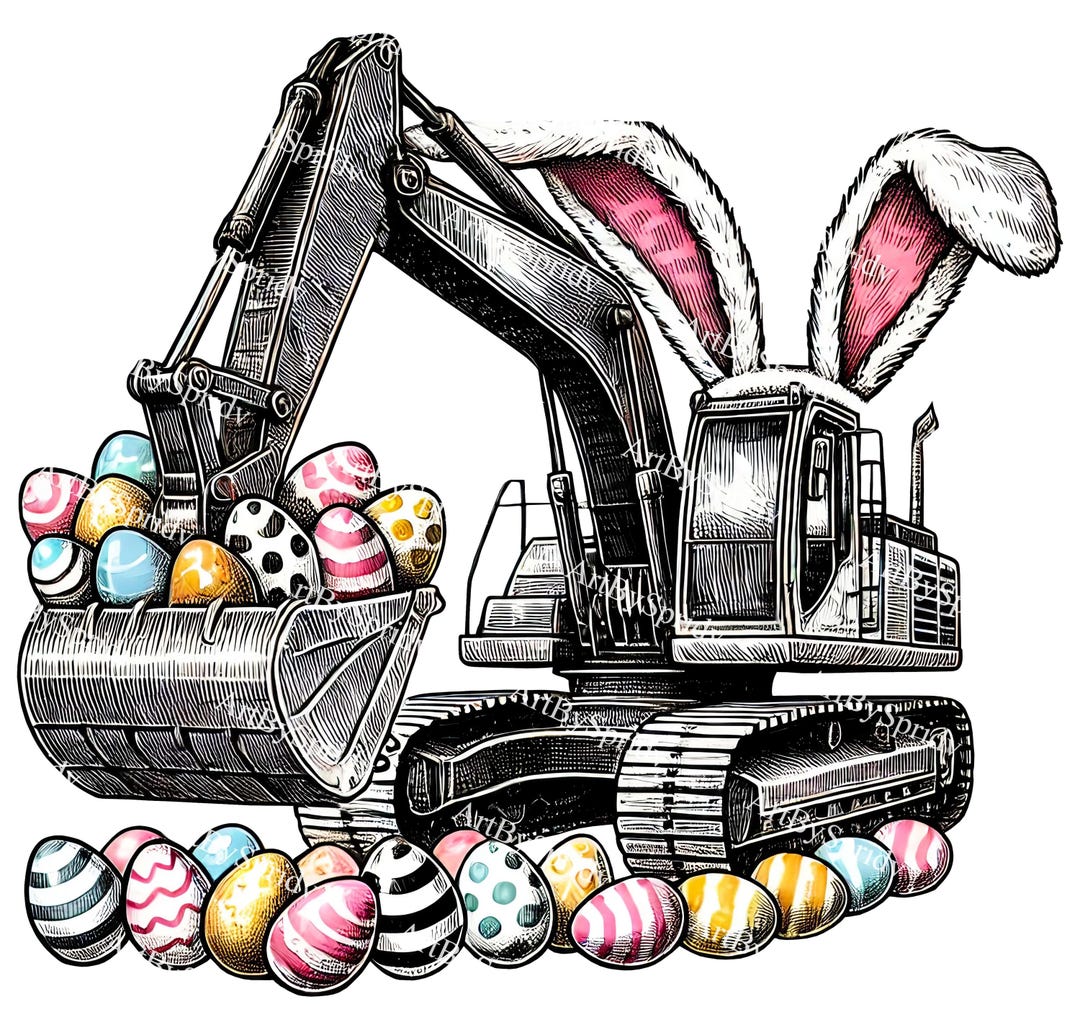 Easter Excavator Bunny PNG | Cute Construction Easter Truck | Funny ...