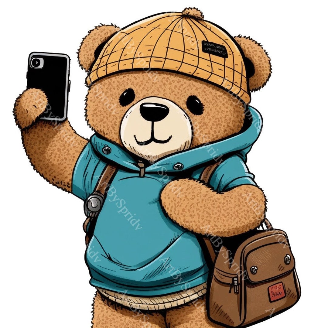 Teddy Bear Clipart - Selfie Teddy With Backpack and Cap, Cute Bear ...