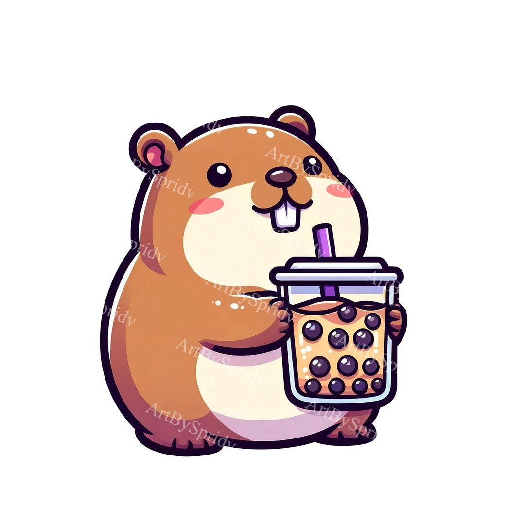 Cute Capybara Bubble Tea Clipart - Adorable Animal Digital PNG for T ...