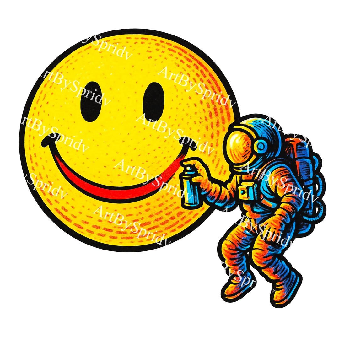 Astronaut Painting Smiley Face Clipart PNG, Hand Drawn Space Graffiti ...