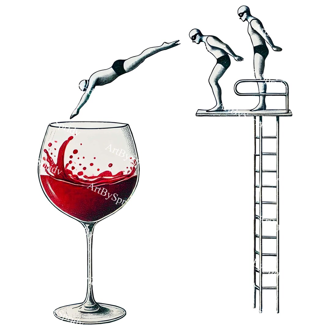 Creative Wine Glass Diving Clipart, Surreal PNG, Swimmers & Wine ...
