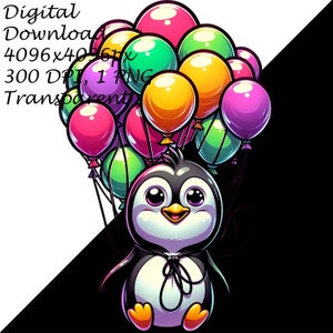 Penguin Balloon Clipart | Colorful Party Decoration PNG | Kids Birthday ...