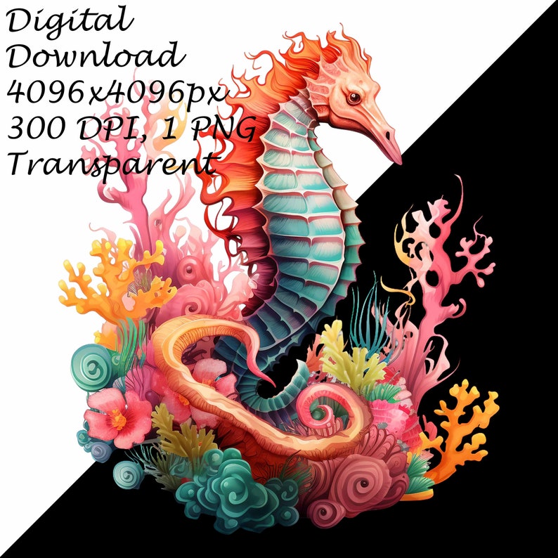 Vibrant Seahorse Clipart Set,underwater Marine Life Png,ocean Coral ...