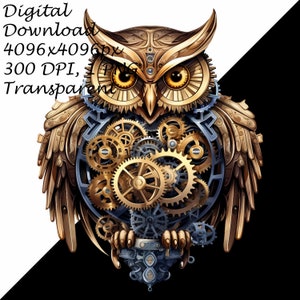 Steampunk Owl Clipart Set - Mechanical Bird Illustration - Digital PNG ...