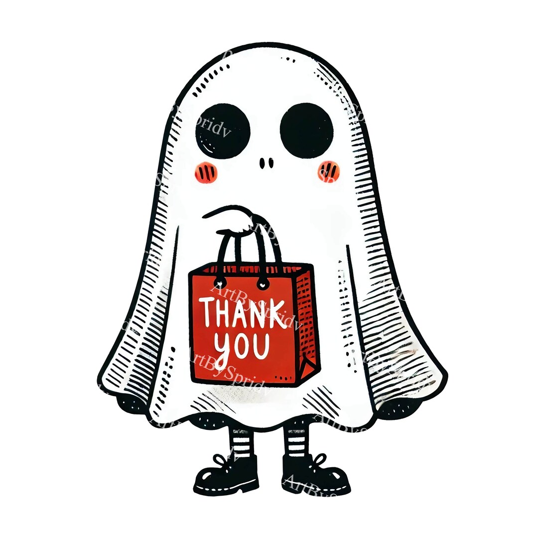 Ghost Holding Thank You Bag PNG Clipart,cute Halloween Digital Download ...