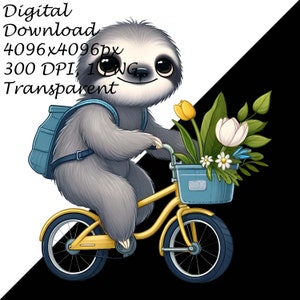 Adorable Sloth on Bicycle PNG Clipart | Charming Hand-drawn Sloth ...