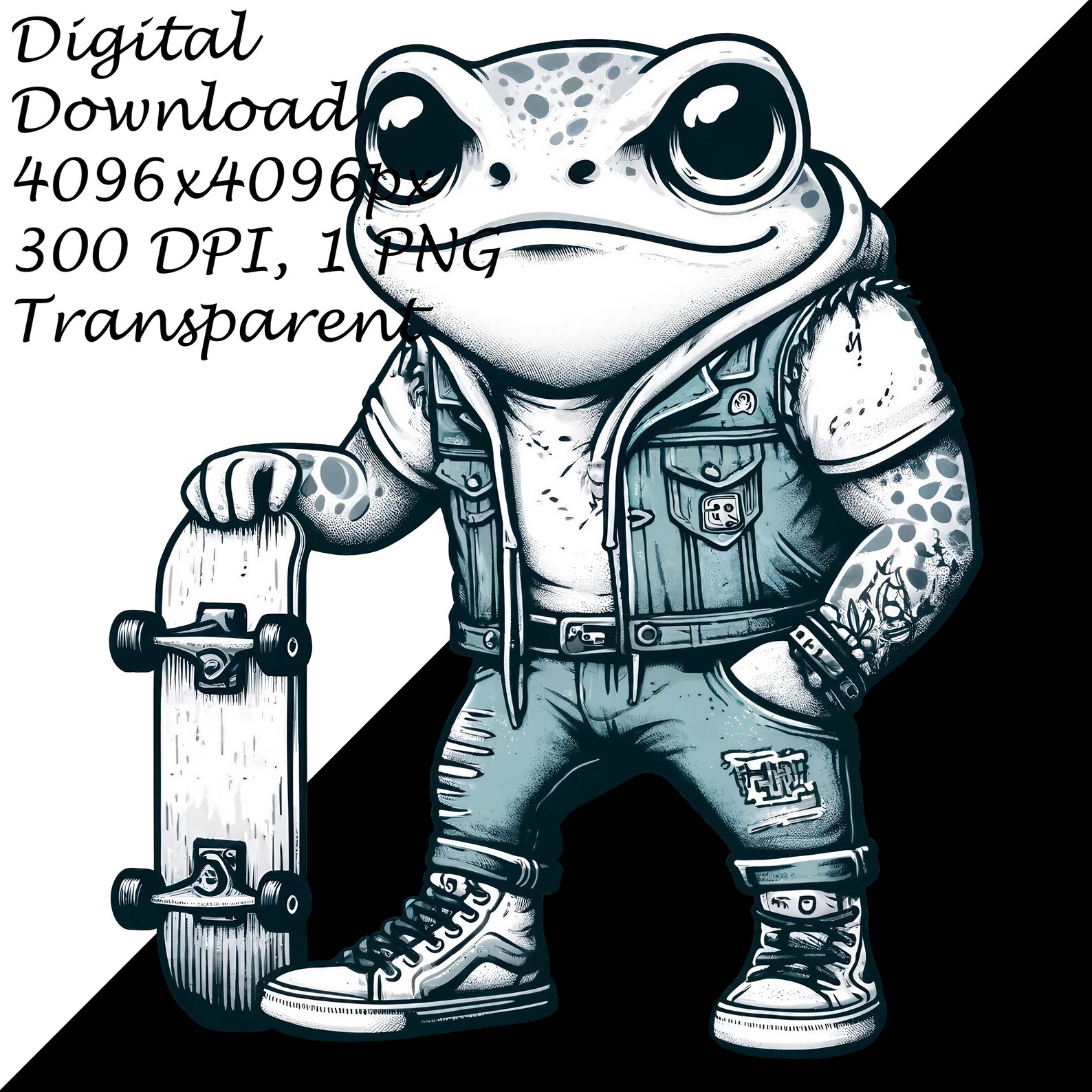 Cool Anthropomorphic Frog With Skateboard PNG Cliparttrendy Frog Art ...