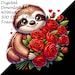 Sloth With Red Roses Clipart Valentine's Day Digital PNG, Perfect for ...