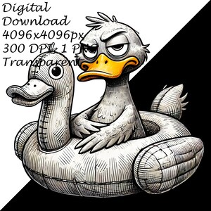 Grumpy Duck Cartoon PNG Clipart, Funny Angry Duck in Inflatable Float ...