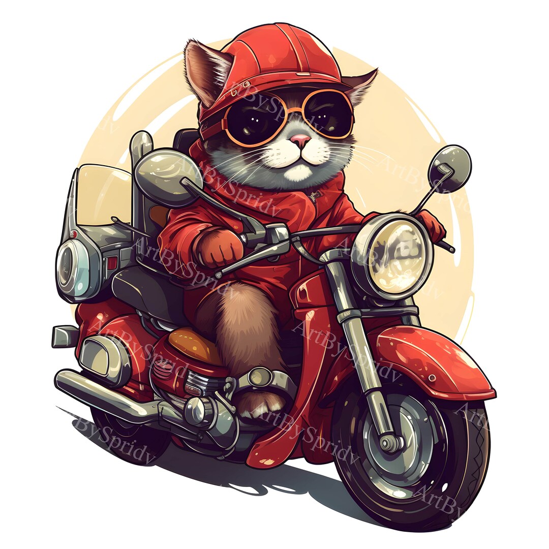 Adventurous Cat on Vintage Motorcycle PNG Clipart,aviator Gear Kitten ...
