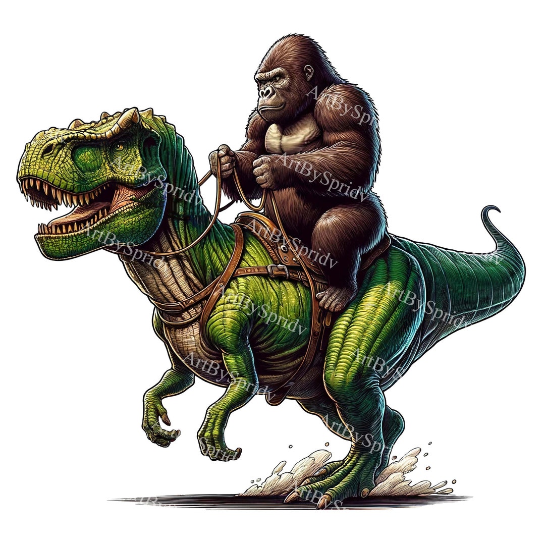 Dinosaur & Ape Rider Illustration PNG | Fantasy Creature Art Clipart ...