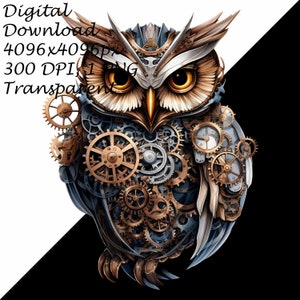 Steampunk Owl Clipart Set - Mechanical Bird Illustration - Digital PNG ...