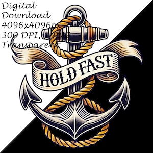 Vintage Nautical Anchor Tattoo Design PNG, Hold Fast Banner Clipart ...