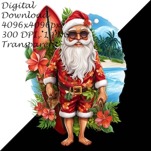 Christmas Aloha Santa Claus With Surfboard Transparent PNG Clipart,kids ...