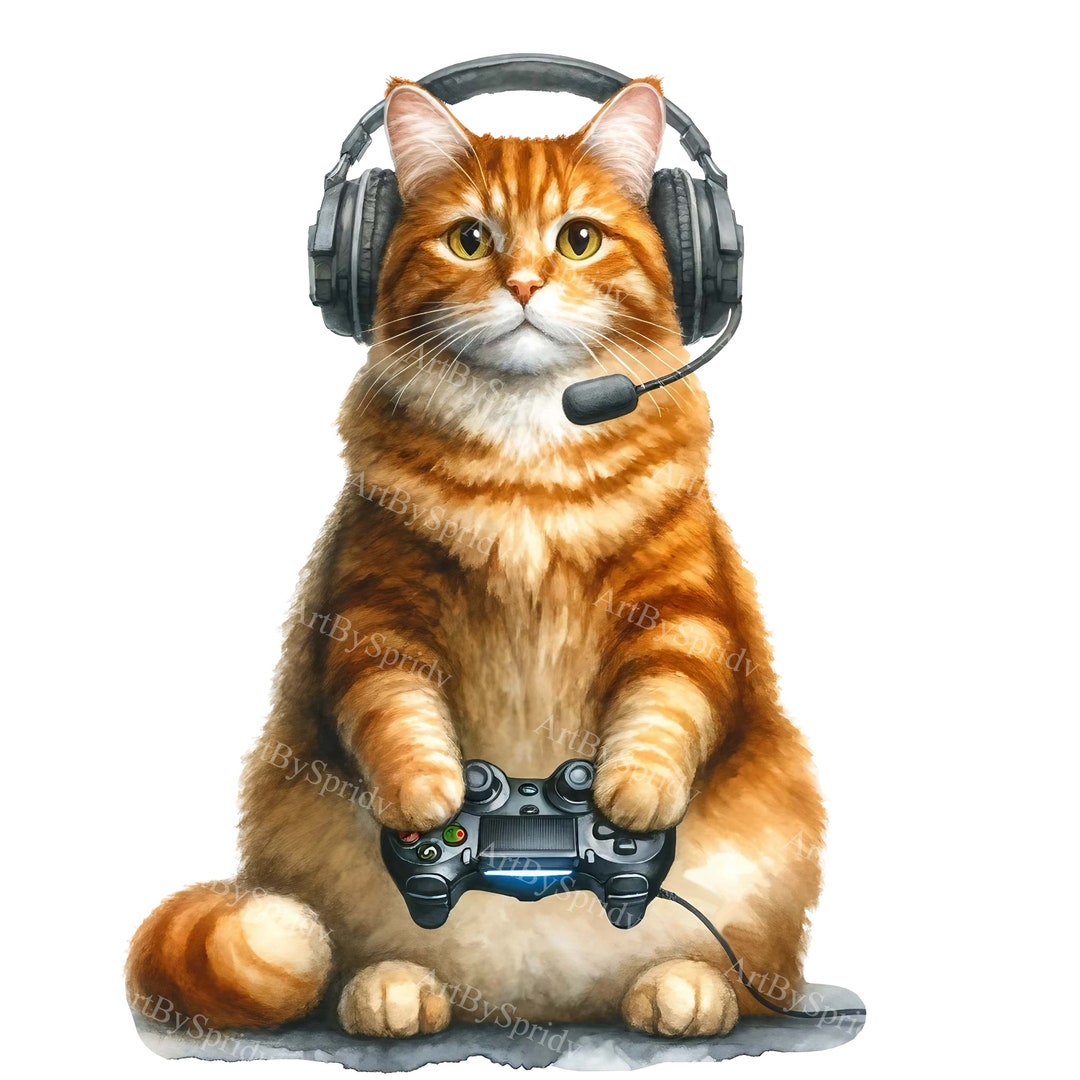 Gamer Ginger Cat Clipart - PNG for DTG T-shirt, Mug, Tumbler ...