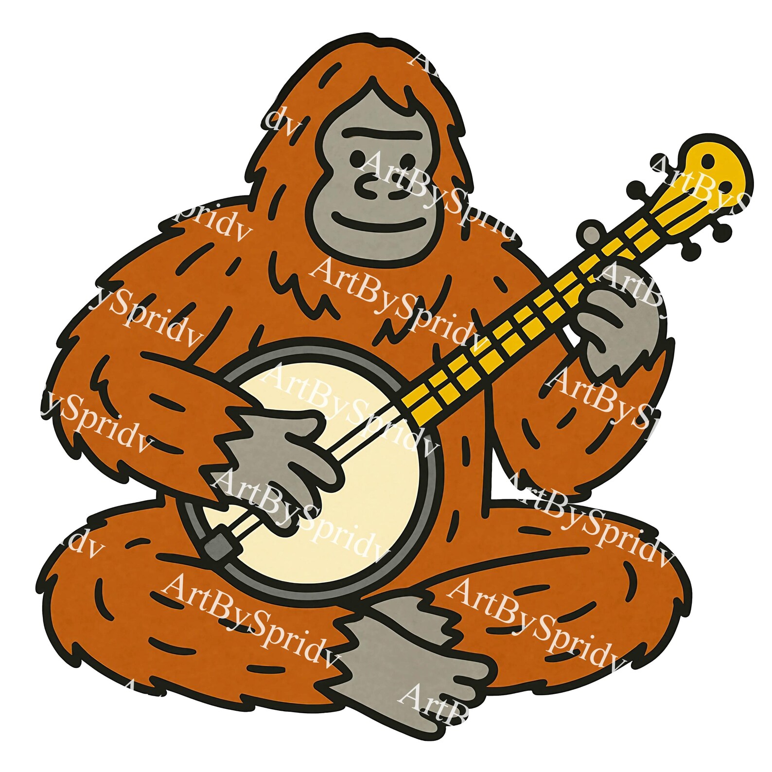 Orangutan Playing Banjo PNG | Cute Cartoon Jungle Animal Clipart for ...