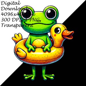 Frog With Duck Float PNG Clipart, Funny Summer Frog Illustration ...