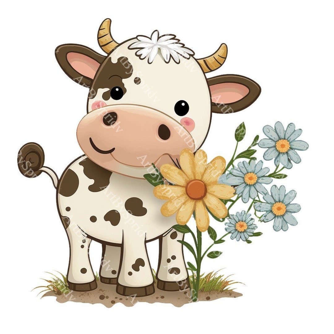 Cute Floral Cow PNG, Transparent Farm Flower Animal Clipart, Kids ...