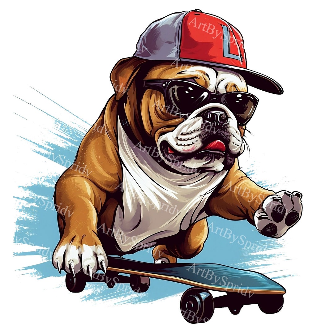 Skateboarding Bulldog Clipart PNG, Cool Bulldog With Cap & Sunglasses ...