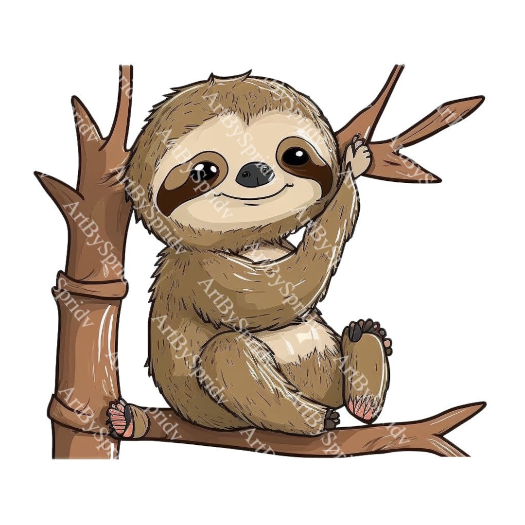 Caricature Cute Sloth PNG Transparent Clipart Kids Cartoon - Etsy
