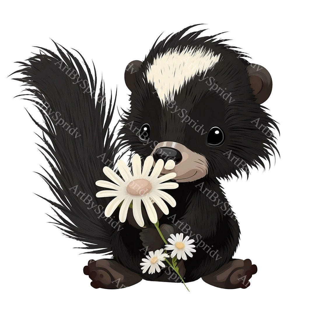 Cute Baby Skunk With Flower PNG Clipart,transparent Forest Animal Lover ...