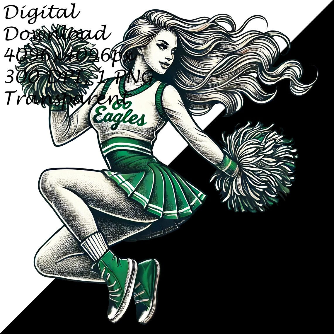 Cheerleader Clipart, Go Eagles Cheer Squad Clip Art, Vintage ...