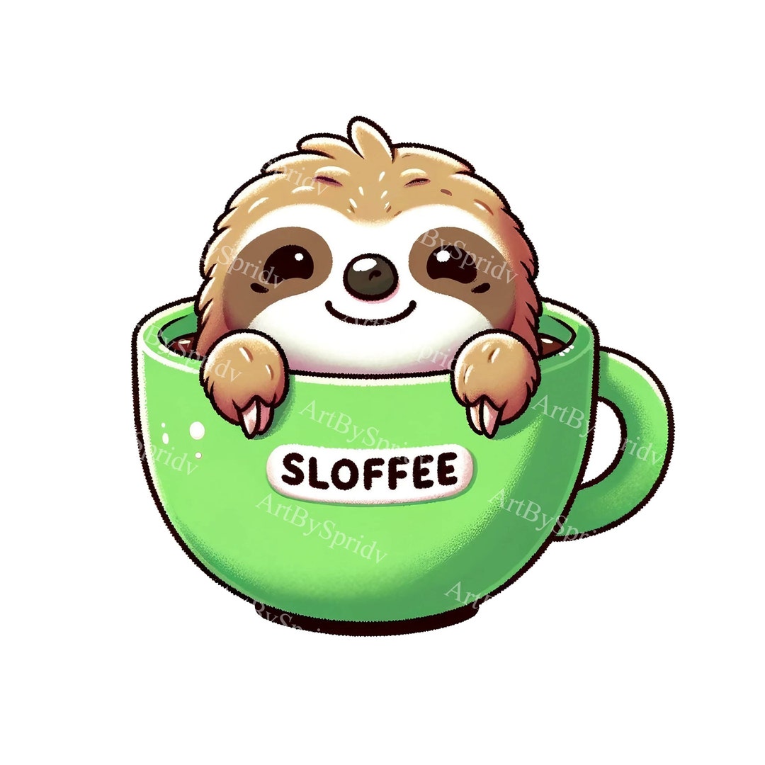 Sloffee - Adorable Sloth in Coffee Cup Clipart, Cute Animal PNG for ...