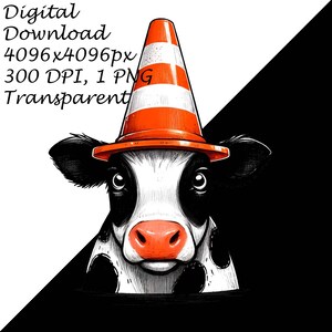 Funny Cow Clipart With Traffic Cone Hat, Quirky Farm Animal PNG ...