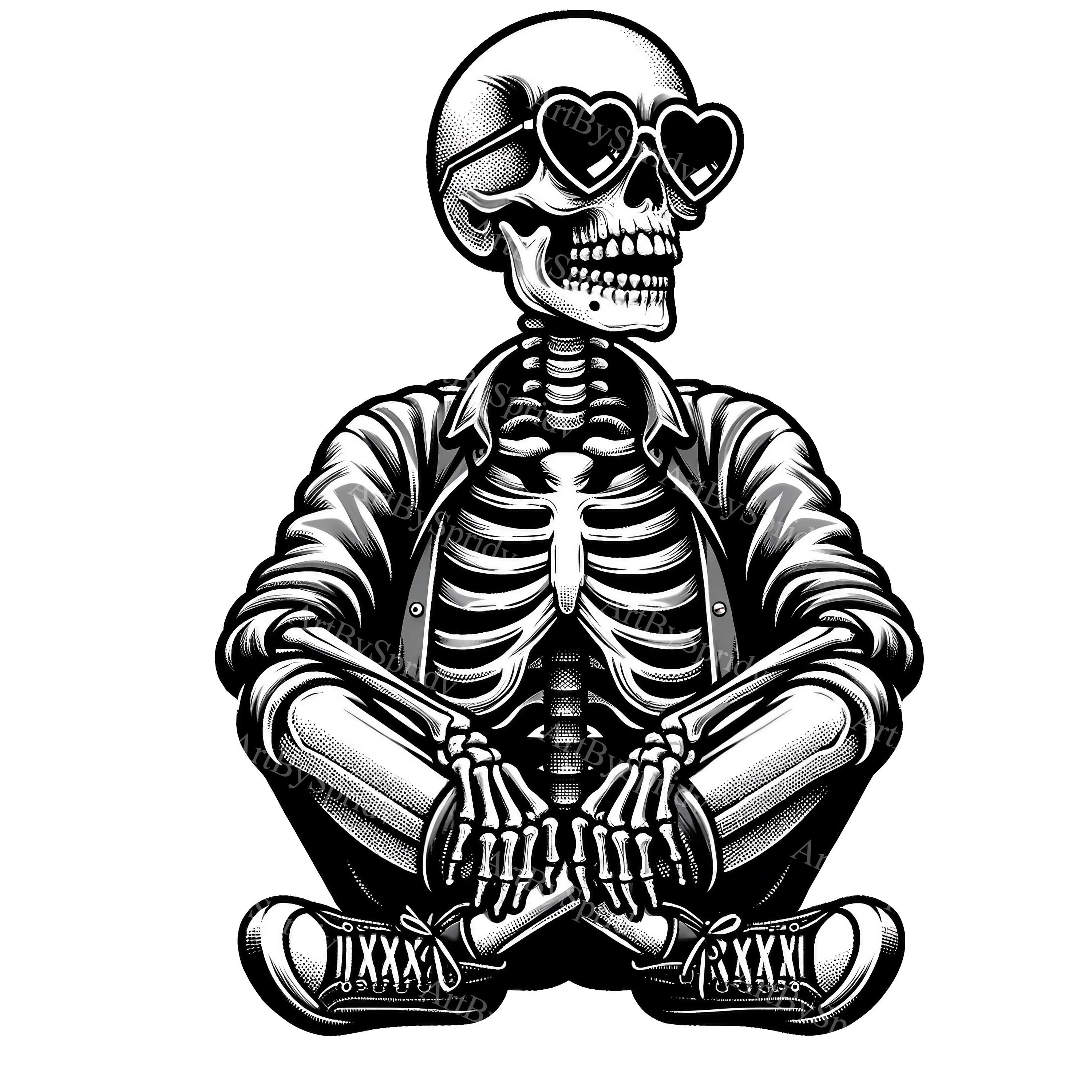 Edgy Skeleton Clipart With Heart Sunglasses - PNG for DTG T-shirt, Mug ...