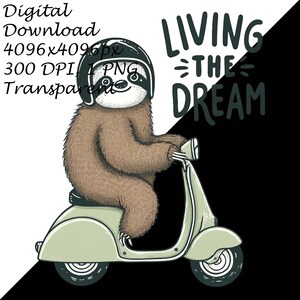 Sloth on Scooter Clipart - Carefree Sloth Riding Vintage Scooter, Cute ...