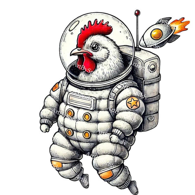 Chicken Astronaut PNG, Space Rooster Clipart for T-shirt Sublimation ...