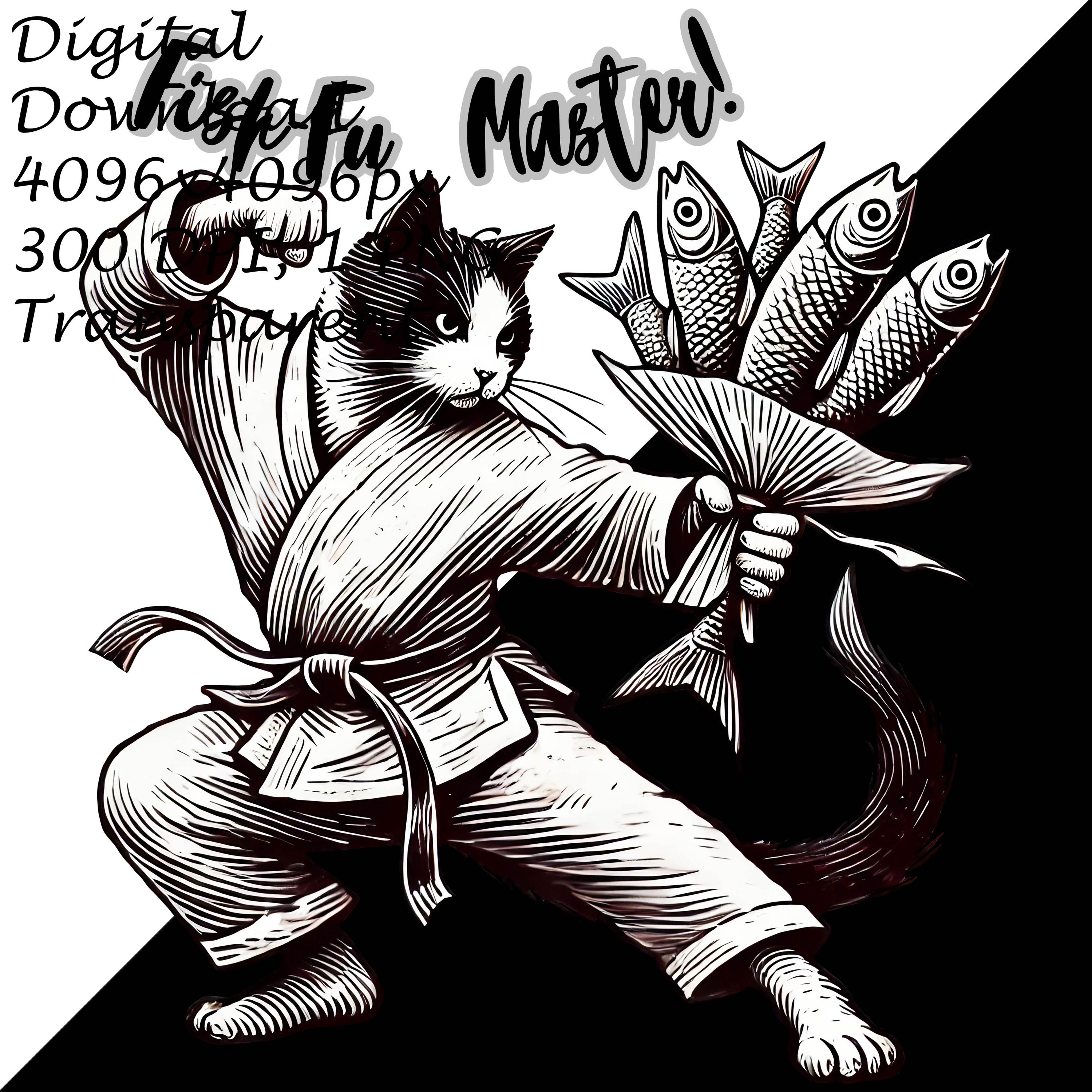 Fish-fu Master Cat PNG, Funny Karate Cat With Fish Bouquet Clipart ...