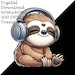 Adorable Sloth With Headphones Digital Clipart Music Lover Cute Sloth ...