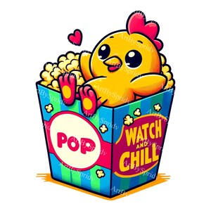 Adorable Chicken in Popcorn Box Clipart - Digital Download, Cute Animal ...