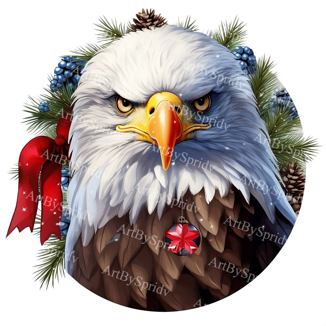 Christmas Eagle Clipart | Festive Bald Eagle PNG | Holiday Wreath ...