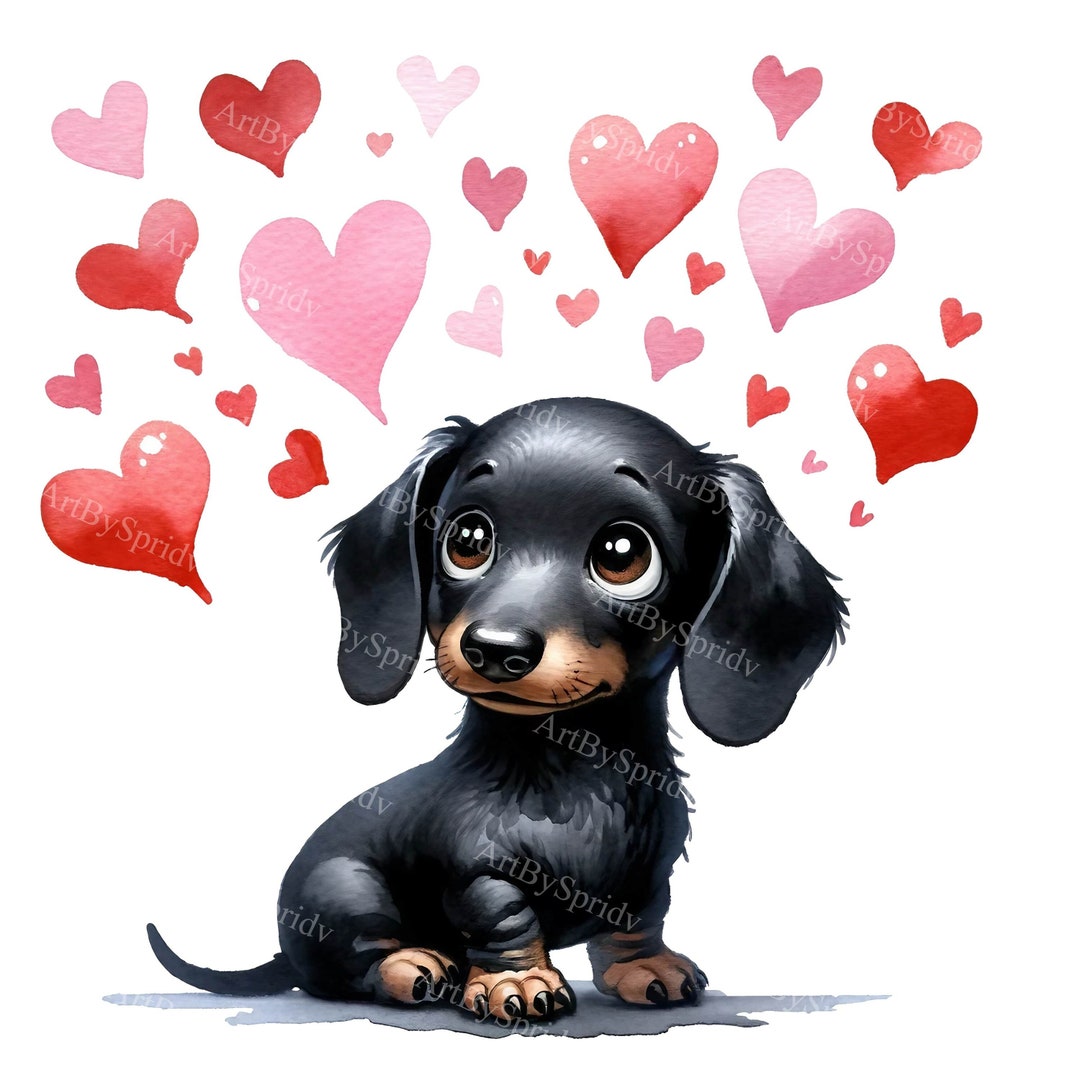 Valentine's Dachshund Clipart - Watercolor Dog PNG for DTG, Mugs ...