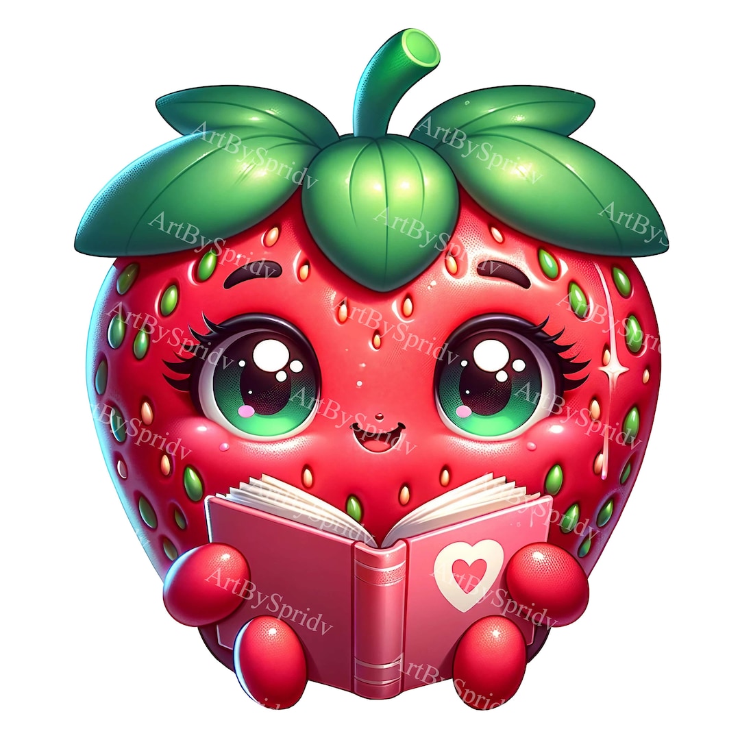Adorable Strawberry Reading a Book Digital PNG Clipart - Perfect for ...
