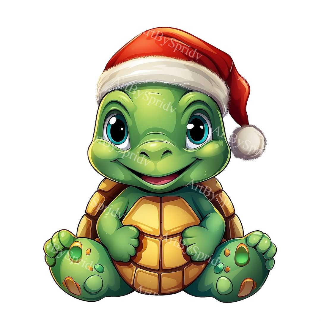 Cute Christmas Turtle With Santa Hat Transparent PNG Clipart, Kids ...