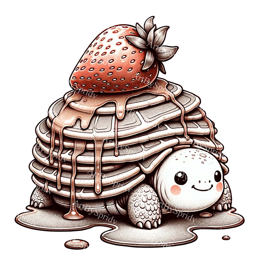 Whimsical Pancake Turtle Digital Art - Cute Pancake Stack&strawberry ...