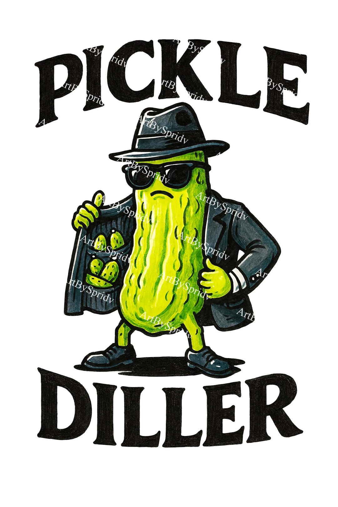 Pickle Dealer Gangster Clipart Transparent PNG | Funny Dill Pickle in ...