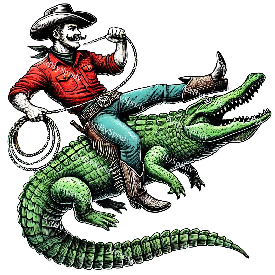 Cowboy Riding Alligator PNG, Wild West Rodeo Croc Art, Funny Western ...