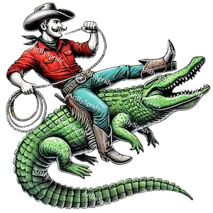 Cowboy Riding Alligator PNG, Wild West Rodeo Croc Art, Funny Western ...