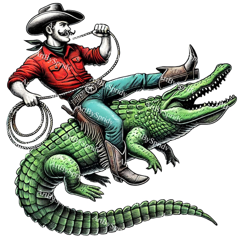 Cowboy Riding Alligator PNG, Wild West Rodeo Croc Art, Funny Western ...